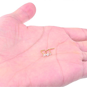 Zifoan 3 Pcs Stainless Steel Nose Rings Studs 20 Gauge L Shaped Curved Nose Piercing Jewelry 2mm 2.5mm 3mm Diamond CZ Nose Stud L Bend for Women Girl Piercing - Gold
