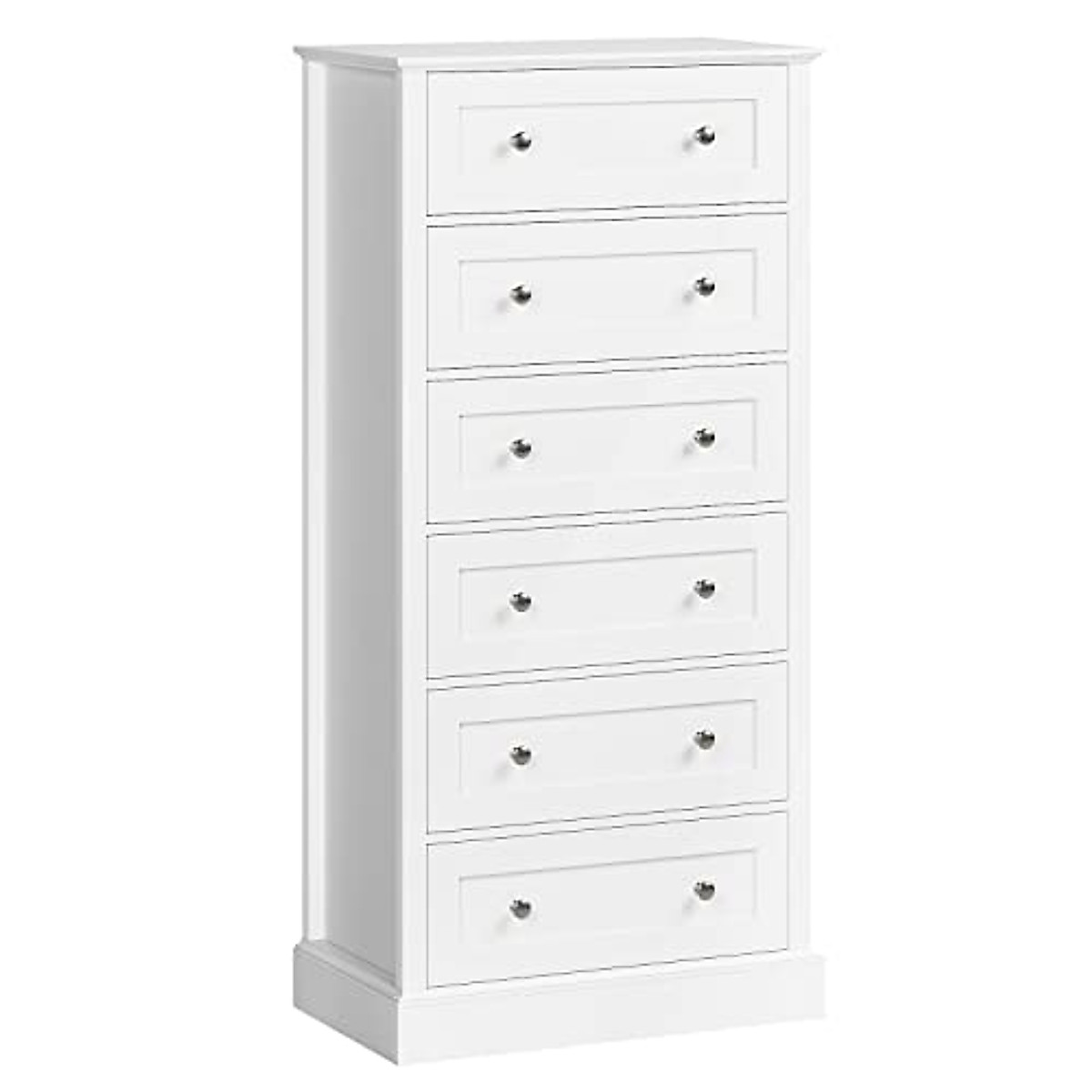 FACBOTALL 6 Drawer Dresser, Tall White Dresser for Bedroom with Mental Double Handles, Chest of Drawers for Clothes Storage Cabinet Hallway Living Room