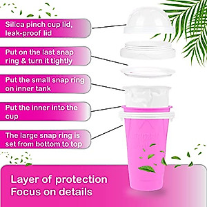 Slushie maker cup, Homemade Squeeze Icy Cup, Quick Frozen Magic Cup Slushy With Lids And Straws For Kids & Adults (Pink) blue,green and pink 17cmx8.3cm