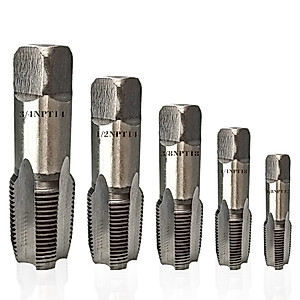 NPT Thread Forming Taps - 5 Pieces 1/8", 1/4", 3/8", 1/2", 3/4" Pipe Taps Set with Storage Box Drill Bits for Cleaning or Re-thread Damaged or Jam Pipe Threads, High-speed Steel Material