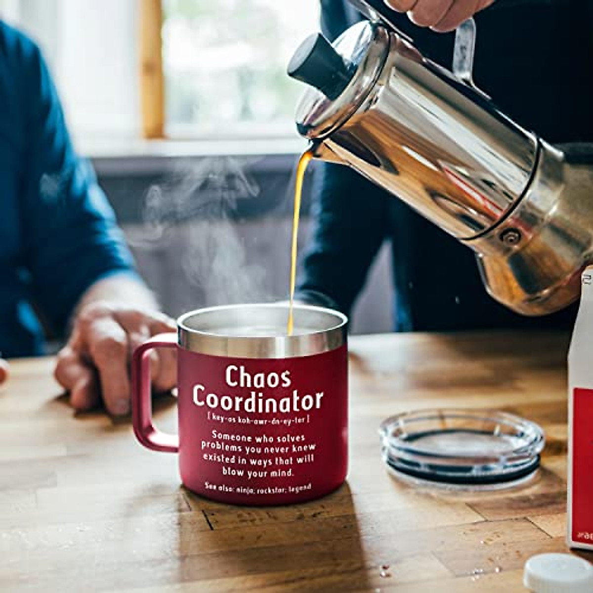 Chaos Coordinator Mug Tumbler - Unique Funny Gift for Boss Women, Men, Manager, Coworker, Teacher, Nurse - Birthday Christmas Thank You Gift - 14 Oz Coffee Insulated Mug