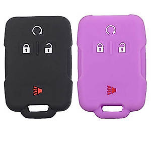 Btopars 2Pcs Rubber 4 Buttons Smart Key Fob Cover Case Protector Keyless Compatible with Chevrolet Chevy GMC 2014 2015 2016 2017 2018 2019 Silverado Sierra 2020 2021 Colorado Canyon Black Purple