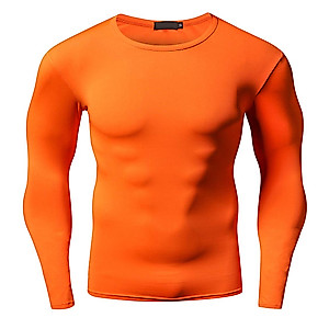 Red Plume Men's Cool Dry Fit Long Sleeve Compression Shirts, Active Sports Athletic Workout Shirt, Sports Base Layer T-Shirt (ORANGE, Medium)