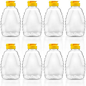 Fireboomoon 8 Pack 16oz Clear Plastic Honey Jar,Empty Squeeze Honey Bottle Container Holder with Flip Lid for Storing and Dispensing