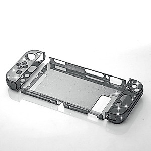 Switch Glitter Case, Switch Protective Case with Tempered Glass Screen Protector and Thumb Grip Caps - Black