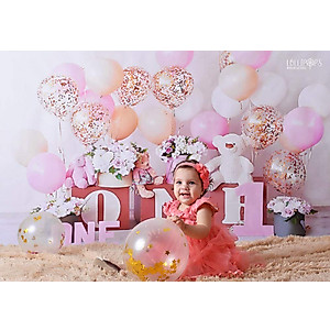 MEHOFOND 7x5ft Pink Gold Balloon First Birthday Party Backdrops for Baby Girl Sweet One Floral Photography Background Portrait Photo Studio Decoration Photo Banner Props for Cake Smash