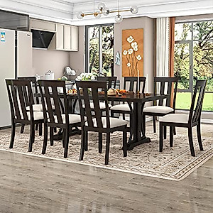 LZ LEISURE ZONE Dining Table Set, 9-Piece Retro Style Dining Room Sets, 78" Wood Rectangular Table and 8 Dining Chairs for Dining Room, Espresso