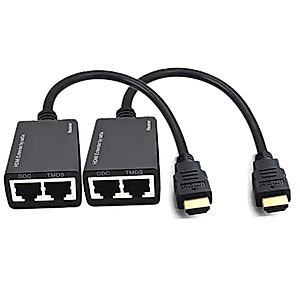 HDMI Extender Over Cat5e/6, RJ45 Ethernet Splitter to HDMI 2 Ports Network Adapter 2 Pack, Support 1080p UP to 30m/98ft Video and Audio for HDTV HDPC PS4 STB