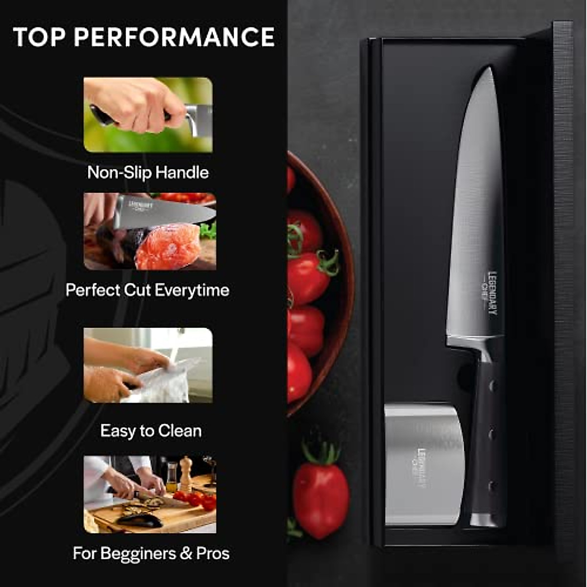 LEGENDARY CHEF Kitchen Knife, Chef Knife - 8 inch Cooking Knife, Sharp Knife - Meat Knife, Chefs Knife - German Steel, and Walnut Handle, Includes Finger Guard and Box