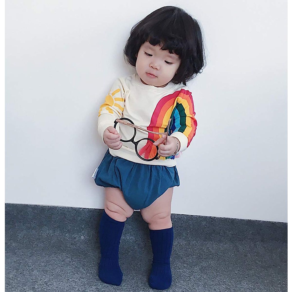 Toddler Kids Baby Girl Boy Long Sleeve Tassel Rainbow Sweatshirt Casual Shirt Pullover Tops (Beige, 12-18 Months)