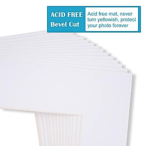 Egofine Pack of 25 White Pre-Cut 11x14 Picture Mat for 8x10 Photo with White Core Bevel Cut Mattes Sets. Includes 25 High Premier Acid Free Mats & 25 Backing Board & 25 Clear Bags