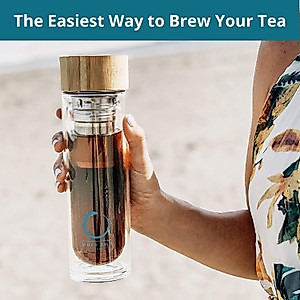 Pure Zen Tea Infuser Bottle - Insulated Glass Bottle for Loose Leaf Tea - Tea Tumbler with Infuser - Portable Travel Mug for Infused Water - Tea Diffuser Thermos on the Go - 15 oz