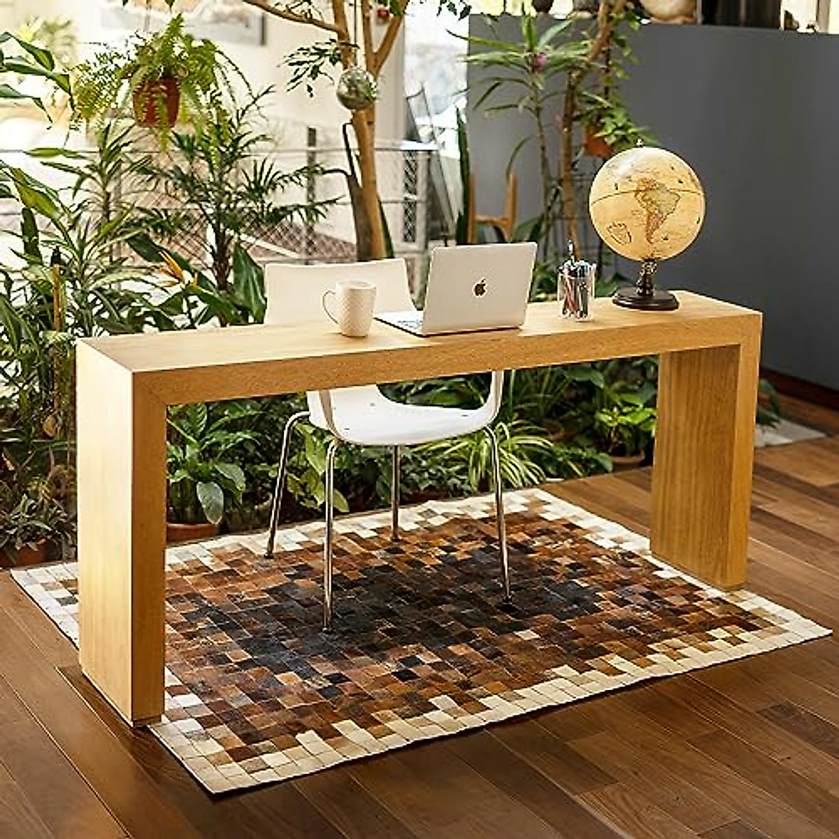 FOTA 100% Genuine Leather Cowhide Patchwork Area Rug Cow Skin Soft Hair Suede Carpet Throw Real Natural Pattern Cowhides Rustic Barn House Decor Western Southern Boho (Black Center Mix, 4' x 3')