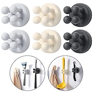 HANLIAN Adhesive Silicone Stick on Hooks, Multi-purpose Damage Free Hanging Hooks, Razor Holder for Shower Wall, Shower Hooks for Loofah Waterproof, Wide Use for Kitchen Bathroom Home Office (Style B)