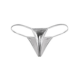 ohyeah Women’s Glossy Silver G-String Micro Thong Sexy Bikini Underwear Tangas Panties Metallic T-Back Thongs for Women Sexy Low Rise Underwear Panties 2XL