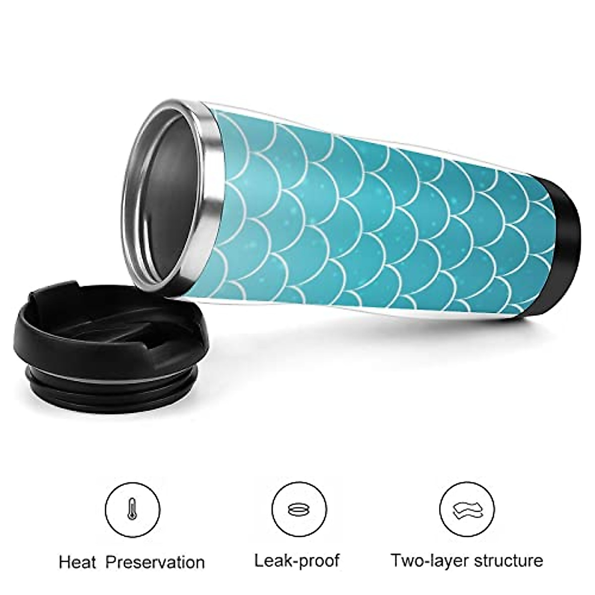 Blue Mermaid Scalsl Travel Coffee Mugs with Lid Insulated Cups Stainless Steel Double Wall Water Bottle