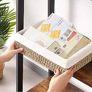 OUTBROS Wicker Storage Basket, Decorative Storage Baskets With Liner for Shelves,Toilet Paper Baskets,Storage Basket for Toilet Tank Top, 3-Pack,Seagrass