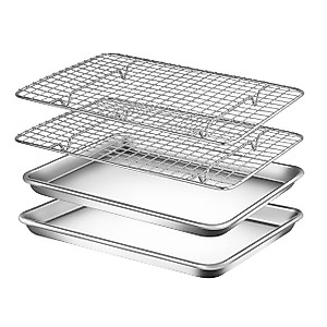 Nutrichef Non Stick Baking Sheets, Cookie Pan Aluminum Bakeware with Cooling Rack, Professional Quality Kitchen Cooking Non-Stick Bake Trays with Silver Coating Inside and Outside, 1 Pair of Pans