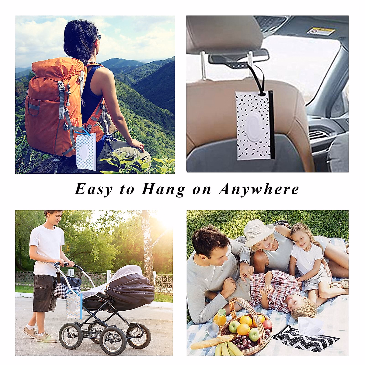 Baby Wipes Dispenser, 4 Pack Reusable Baby Wipe Holder Box, Refillable Baby Wipes Container Travel Wet Wipes Case with Reusable Wipes Pouch for Home