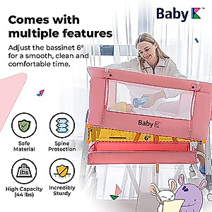 BABY K Baby Bassinet Bedside Sleeper (Pink) - 3 in 1 Bedside Bassinet Crib Attach To Bed - Convertible Bassinet With Breathable Attached Mesh Side and Mattress - Baby Co Sleeper For Bedside For Infant