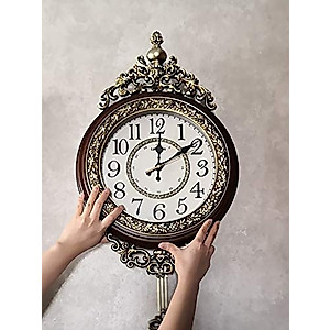 SHISEDECO Elegant, Traditional, Decorative, Hand Painted Modern Grandfather Wall Clock Fancy Ethnic Luxury Handmade Decoration, Swinging Pendulum for New Room or Office. Large. 29.5 Inch. (Brown)