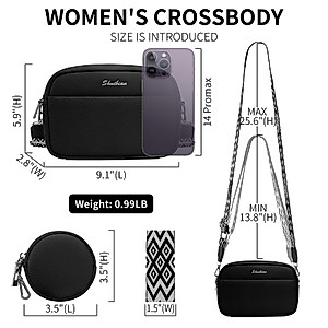 SHUIBIAN Genuine Leather Crossbody Bag for Women Detachable Coin Purse Wide Strap Shoulder Bag Camera Crossbody Purse