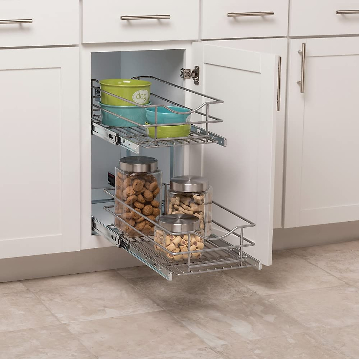 Knape & Vogt Simply Put 11-in W x 19.2-in H Metal 2-Tier Pull Out Cabinet Basket, 11 Inch, Frosted Nickel