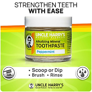 Uncle Harry's Peppermint Remineralizing Toothpaste | Natural Whitening Toothpaste Freshens Breath & Promotes Enamel | Vegan Fluoride Free Toothpaste