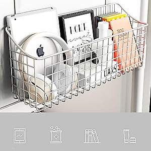 Nicunom 2 Pack Larger Grid Storage Baskets with Hooks, 15.4 inch Over Cabinet Door Organizer, Champagne Wire Basket Hanging Organizer Steel Wire Sink Organization for Kitchen & Bathroom