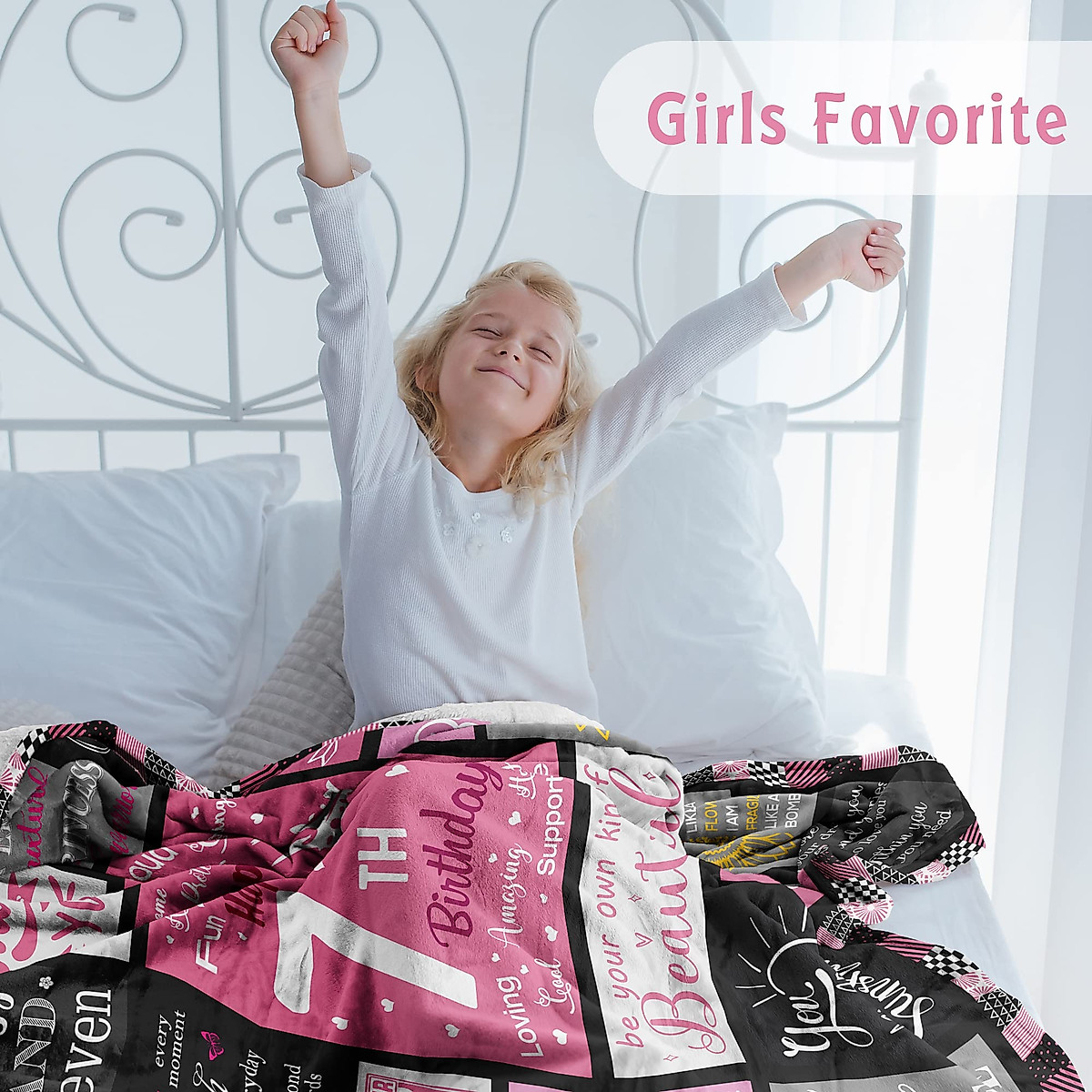 Lcobion 7 Year Old Girl Birthday Gifts, 7 Year Old Girl Gifts, Gifts for 7 Year Old Girls, Birthday Gifts for 7 Year Old Girls, 7th Birthday Decorations for Girls, 7th Birthday Blanket 50" X 60"