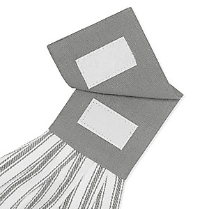 Cackleberry Home Alloy Gray and White Ticking Stripe Hanging Kitchen Dish Hand Towel Cotton with Button Accent, Set of 2