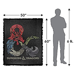 LOGOVISION Dungeons & Dragons Blanket, 50"x60" Dragons in Dragons Woven Tapestry Cotton Blend Fringed Throw