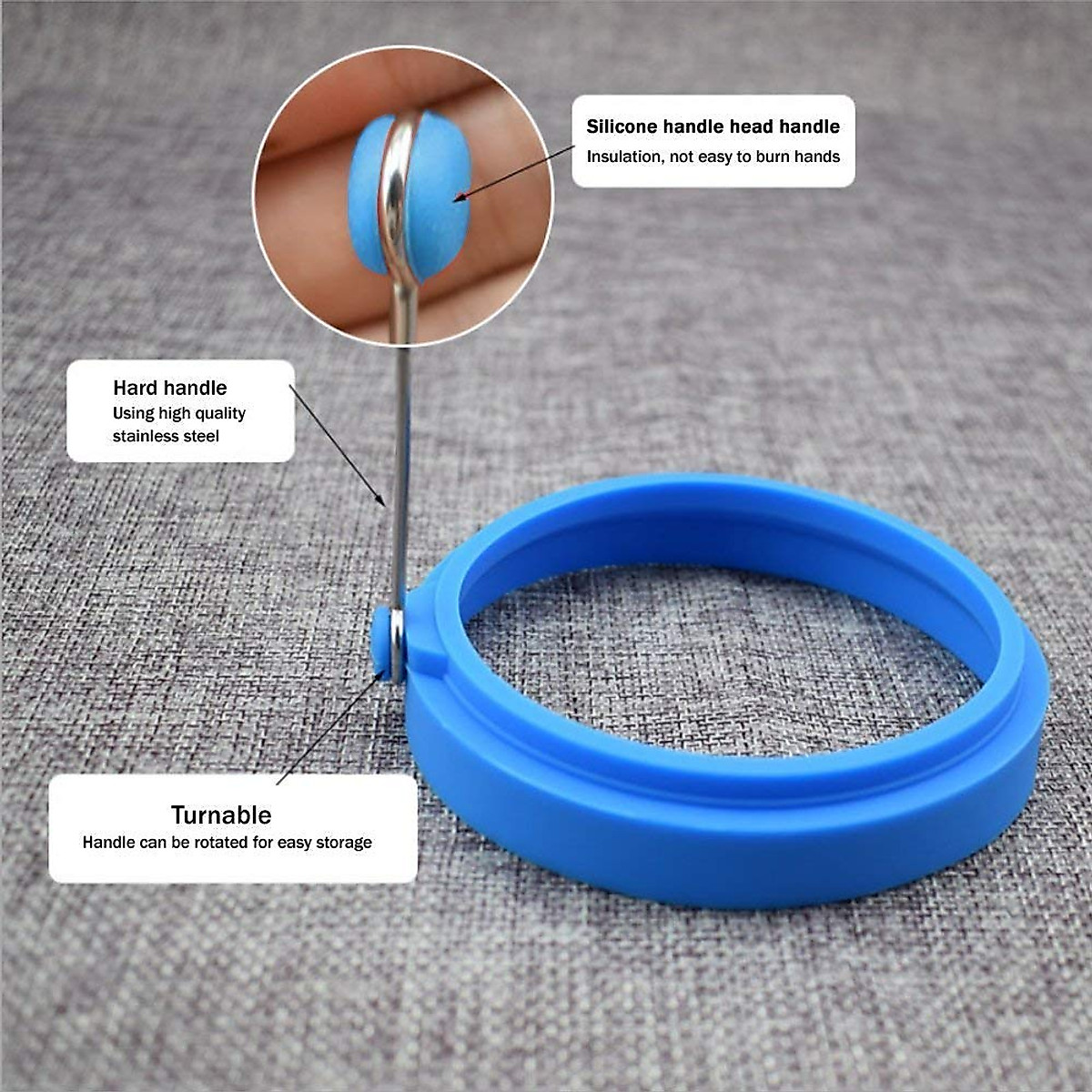 Egg Ring- Fried Egg Mold, 5pcs Different Shapes Stainless Steel Egg Poacher, Non Stick Pancake Shaper Mold With Handles (Silicone)