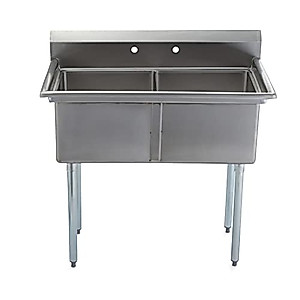 ROCKPOINT 2 Compartment Stainless Steel Commercial Kitchen Prep & Utility Sink, Silver 41"Wx23.3"Dx41.9"H