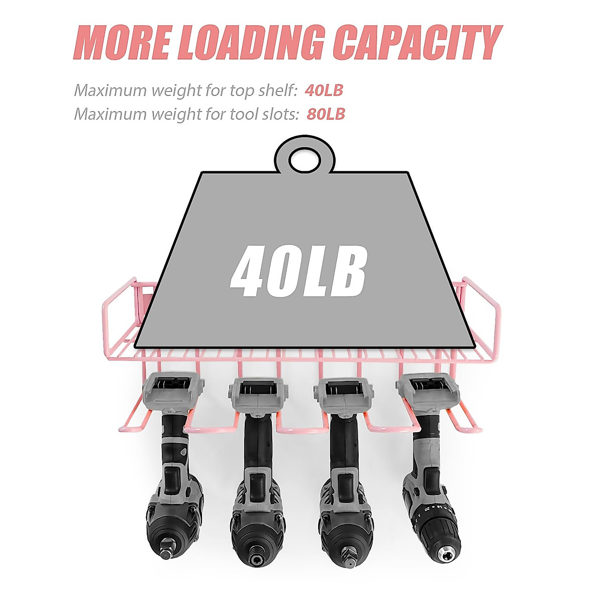 WellMall Pink Power Tool Organizer - Wall Mount Style for Power Tool Drill Storage as Heavy Duty Tool Shelf & Tool Rack with Compact Design