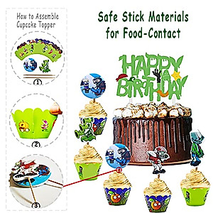 Plants Vs Play Game Zombies Party Kit -HAPPY BIRTHDAY Banner, Cake Topper, Cupcake Topper, Cup Cake Wrapper,Hanging Swirl,Balloon for Kid Gift PVSZ Birthday Party Supplies Decoration,Room Decor,110PCS