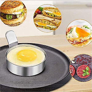 QRZLP Egg Ring, 6PCS 3" Non Stick Stainless Steel Egg Mold Omelet, Professional Pancake Mold Ring with Handle for Breakfast, Mini Pancakes, and Fried Eggs.