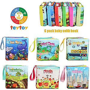 My First Soft Book,teytoy Nontoxic Fabric Baby Cloth Books Early Education Toys Activity Crinkle Cloth Book for Toddler, Infants and Kids Perfect for Baby Shower -Pack of 6