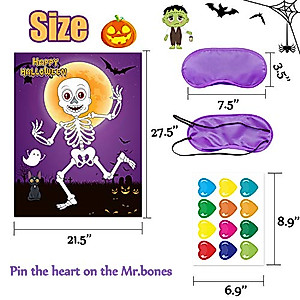 Funnlot Halloween Games for Kids Party Pin The Heart on The Mr.Bones Game Halloween Party Favors  Halloween Party Games Activities Halloween Pin The Tail Game
