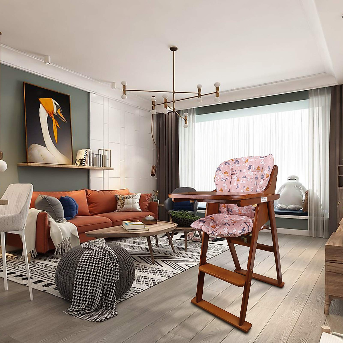 Longwuny High Chair Cushion, High Chair Cover Padhigh Chair Pad Cover, Soft and Comfortable, Light and Breathable, Make The Baby Sit More Comfortable (Pink Forest Animal Pattern)