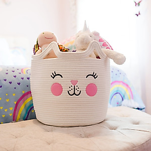 Cat Basket Clothes & Toy Organizer, Cat Toy Basket for Cat Decor, Baby Hamper, Laundry & Blanket Basket Storage for Cat Lovers – Cute Baskets for Gifts
