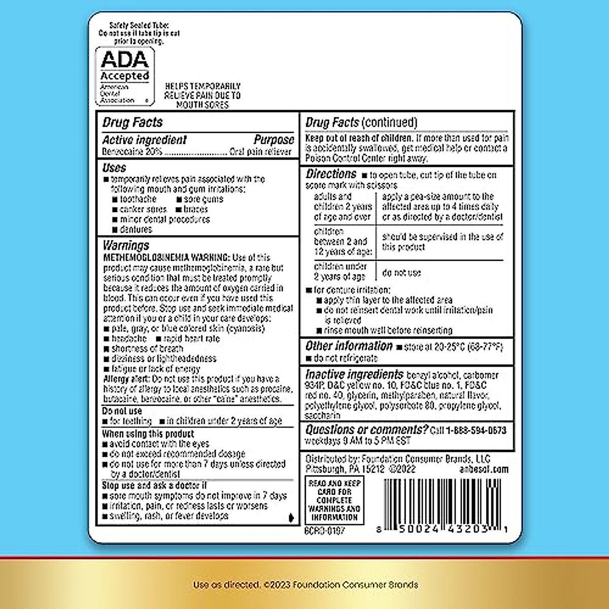 Anbesol Maximum Strength Oral Pain Relief Gel, Instant Pain Relief For Toothache Pain, Canker Sores, Sore Gums, Mouth Sores, Denture Pain, and Aligner Pain, ADA Accepted, 0.33 oz (packaging may vary)