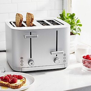 ZWILLING Enfinigy 4 Slice Toaster with Extra Wide 1.5" Slots for Bagels, 7 Toast Settings, Even Toasting, Reheat, Cancel, Defrost, Silver