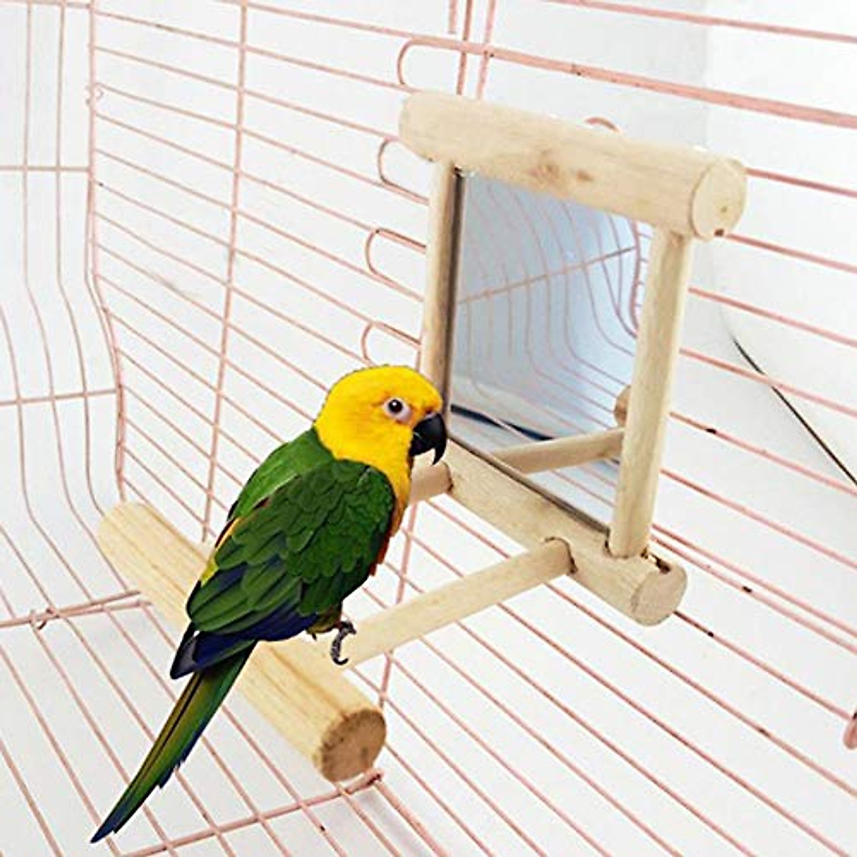 Bluelans Funny Wooden Bird Toy Mirror Stand Platform Toys for Parrots Cockatiel Vogel Xmas Gifts