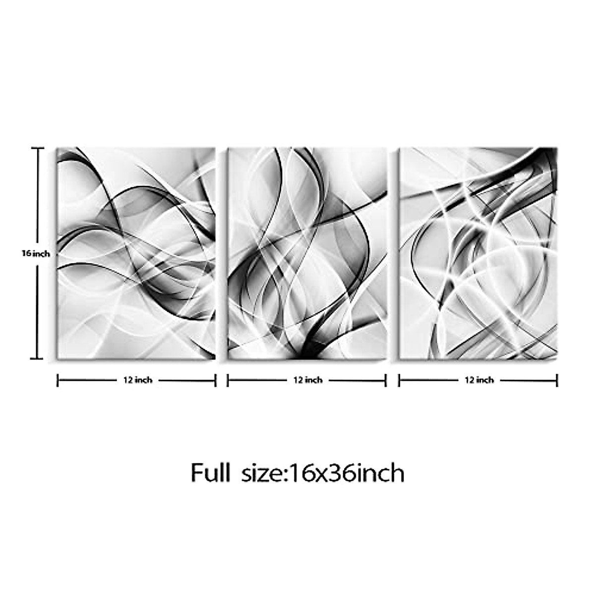 Creoate Black and White Grey Wall Art for Bedroom, 3 Panels Abstract Lines Art Canvas Print Framed Set Artwork Modern Home Decoration for Bathroom Living Room…