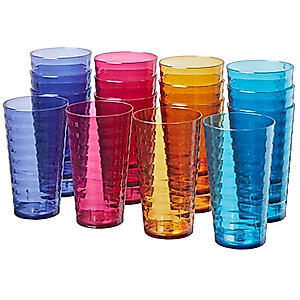 US Acrylic Splash 18 ounce Plastic Stackable Water Tumblers in 4 Assorted Colors | Value Set of 16 Drinking Cups | Reusable, BPA-free, Made in the USA, Top-rack Dishwasher Safe