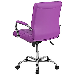 EMMA + OLIVER Mid-Back Purple Vinyl Executive Swivel Office Chair with Chrome Base and Arms