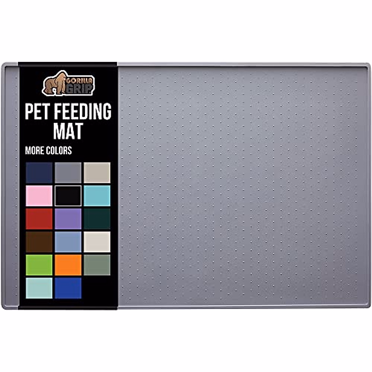 Gorilla Grip Silicone Pet Feeding Mat, Dog and Cat Food Mats Contain Spills, Protects Floors, Waterproof Placemats for Dogs and Cats Water Bowl, Raised Edges, Pet Accessories, 18.5x11.5, Gray