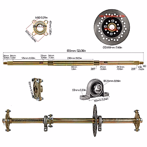 YC Yier 32" Racing Go Kart Rear Axle Complete Kit 5" Wheels Tires Front Steering Assembly Brake 420 Sprocket for ATV Quad Go Cart Drift Trike Karting