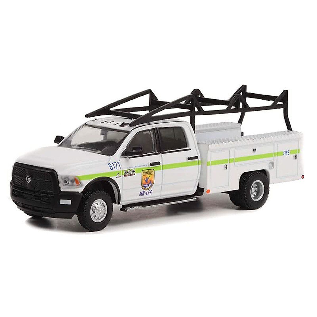 Greenlight 46100-E Dually Drivers Series 10 - 2018 Ram 3500 Dually Service Bed - San Diego County Fire Department - U.S. Fish & Wildlife Fire Management 1:64 Scale Diecast